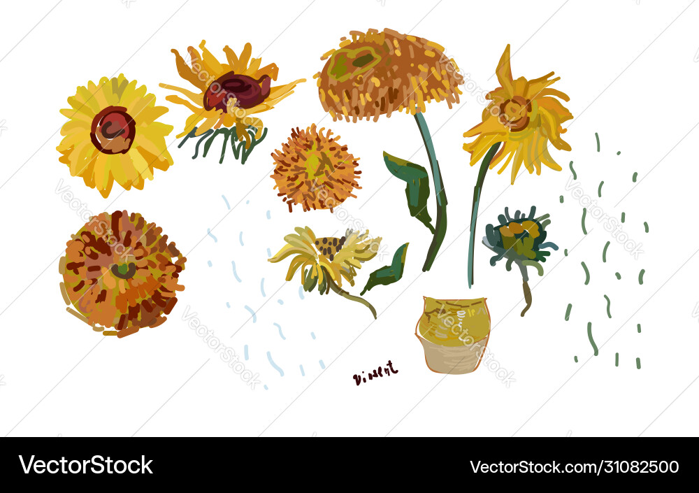 Van Gogh Style Sunflower Pattern Royalty Free Vector Image