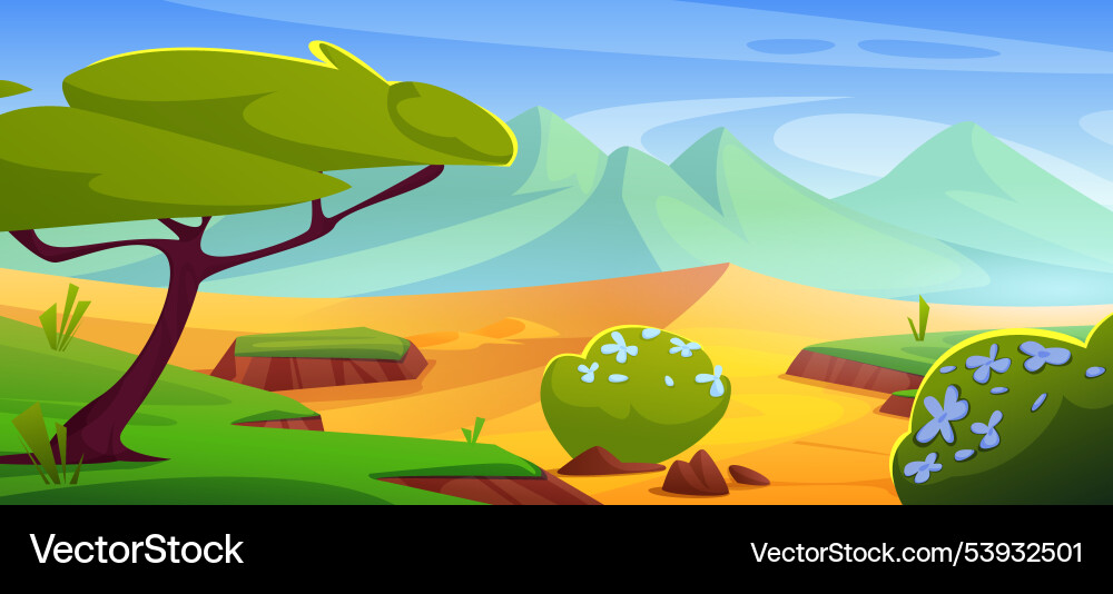 African desert landscape with sand mountain tree Vector Image