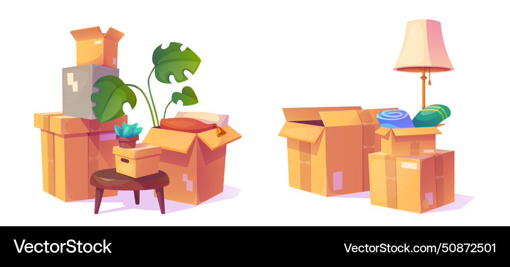 Cardboard boxes with house stuff for relocation Vector Image