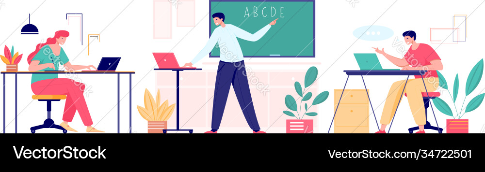 Cartoon teacher and students on online class Vector Image