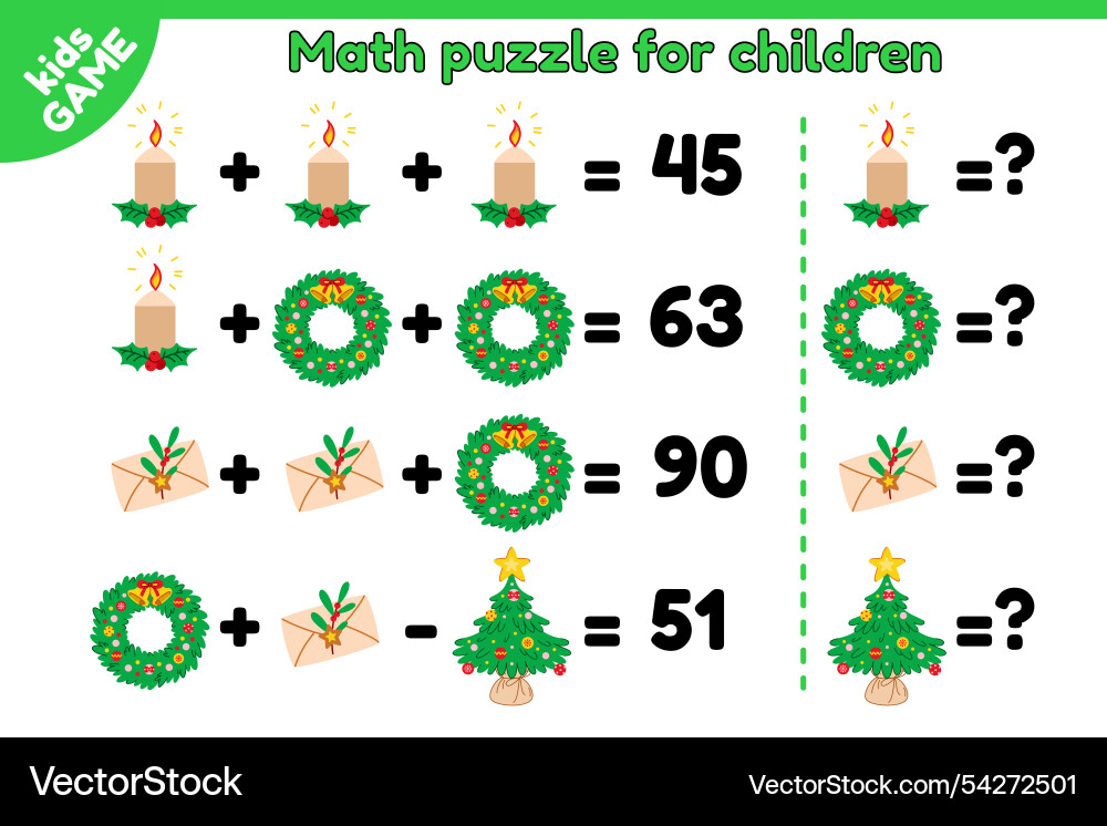 Christmas math educational game puzzle for kids Vector Image