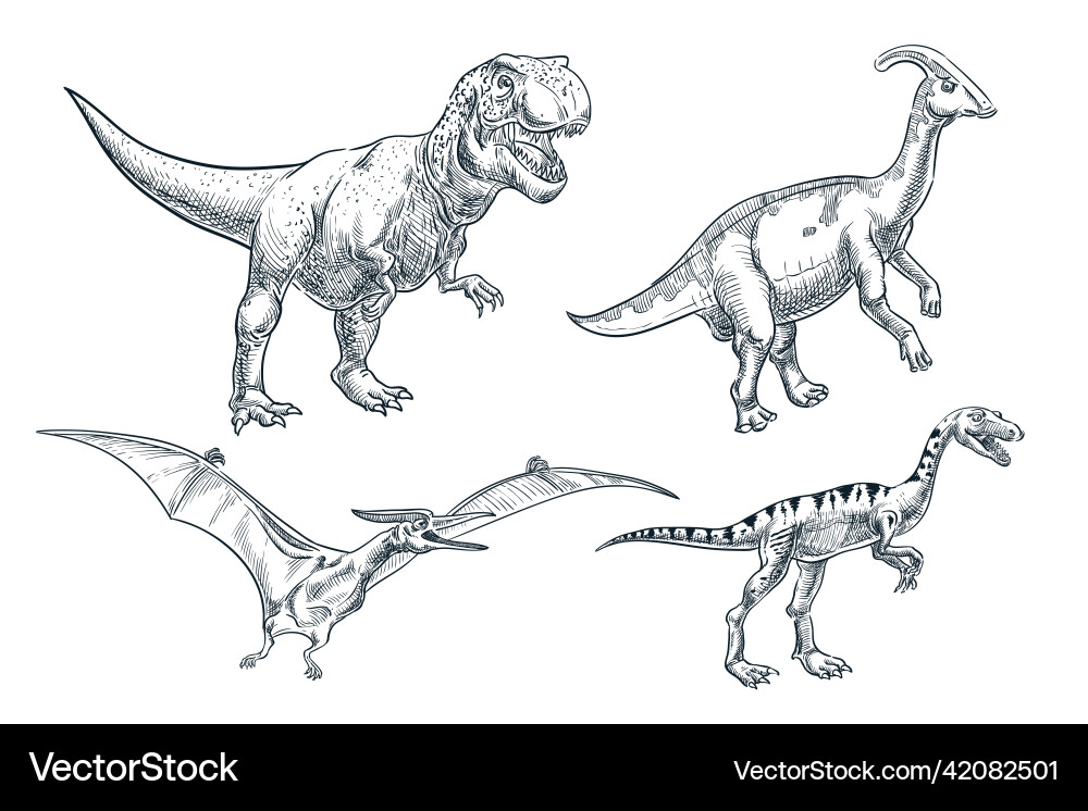 Dinosaur hand drawn sketch dino Royalty Free Vector Image