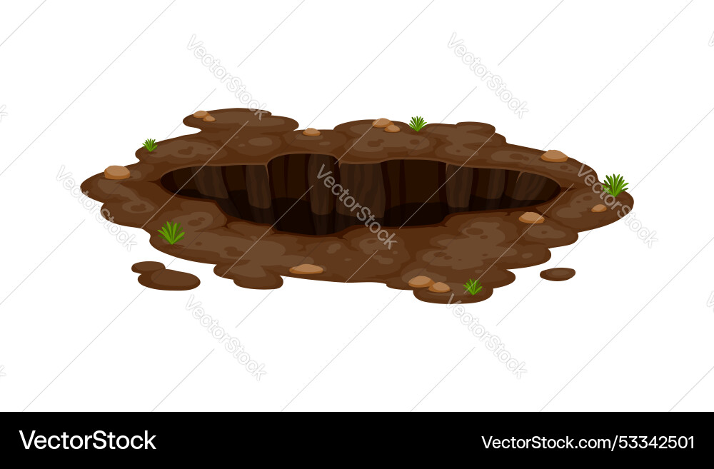 Dirty pit burrow or deep ground hole with stones Vector Image