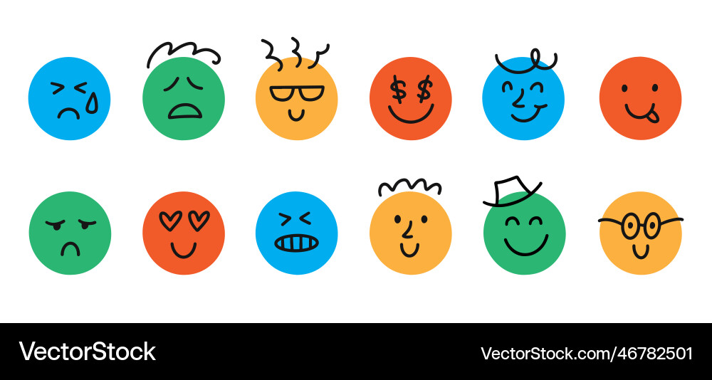 Spaß Emoji Icon gesetzt Emoticon doodle Gesichter Emotionen