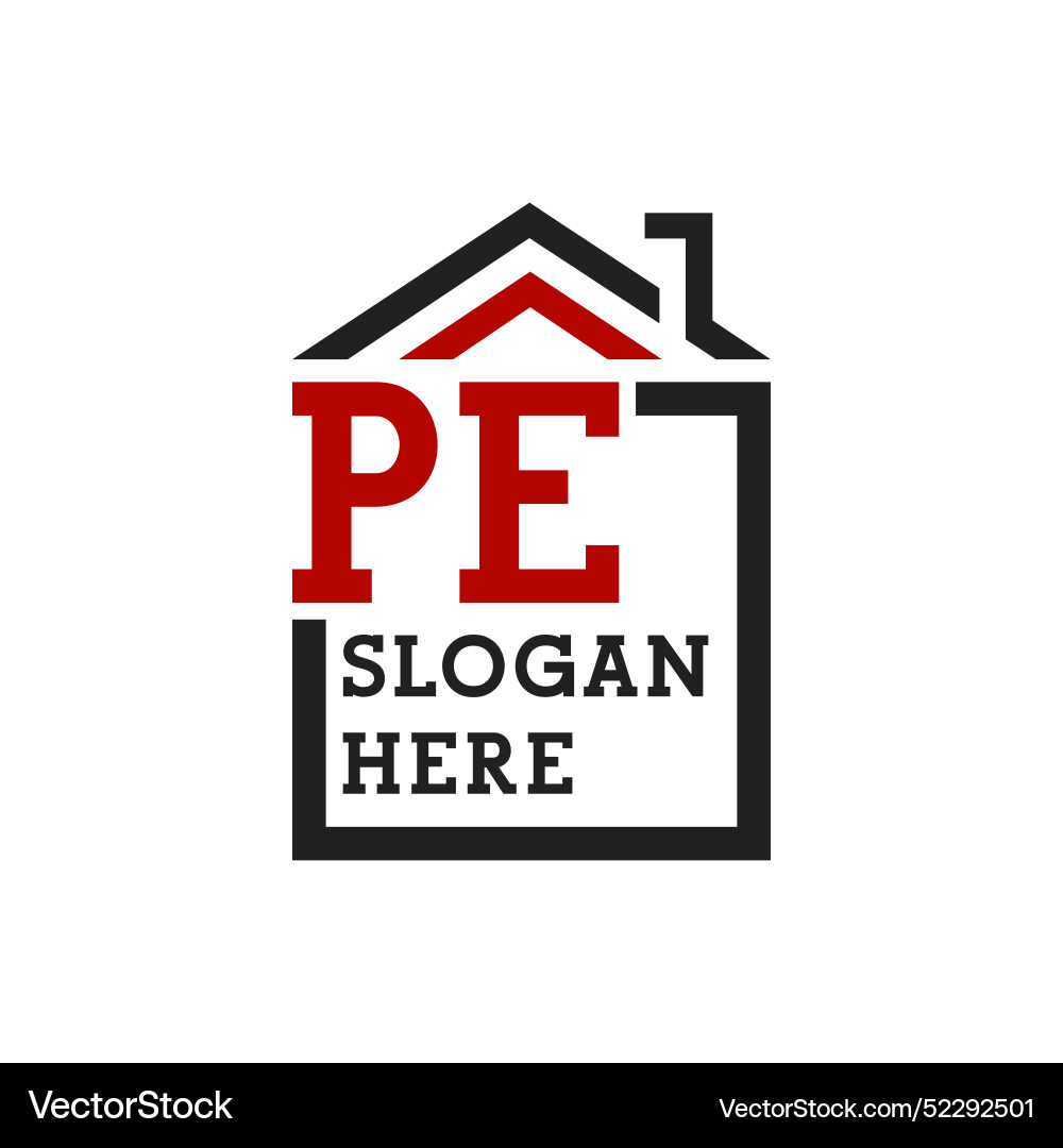 Initial pe house logo for roofing letter real Vector Image