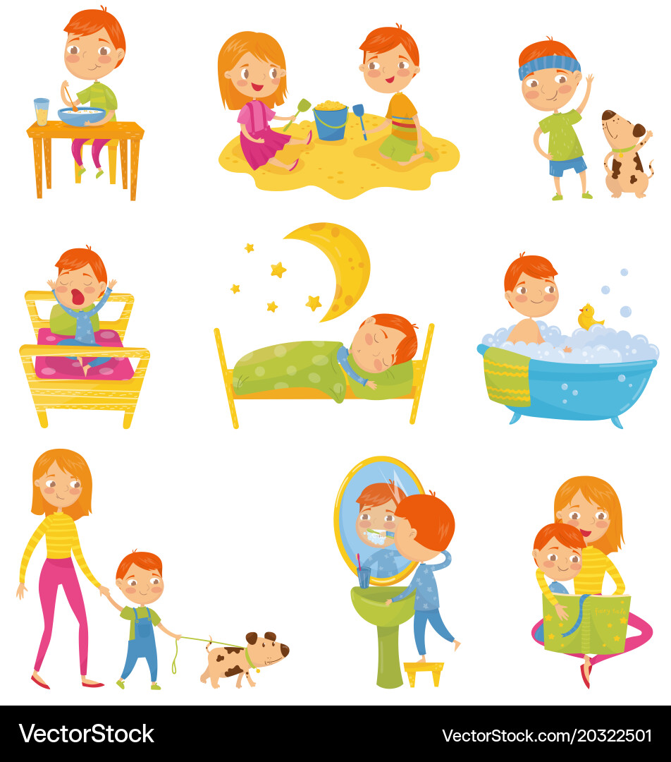 Little Boy's Morning Routine Royalty Free Vector Image