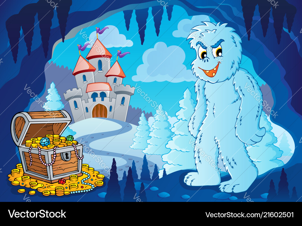 Winter cave with yeti Royalty Free Vector Image