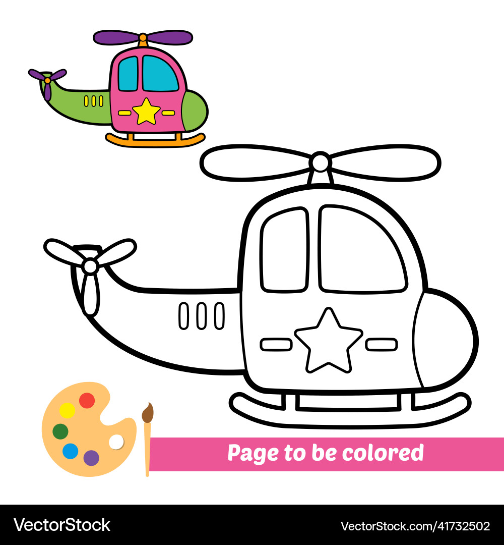 Coloring book for kids helicopter Royalty Free Vector Image