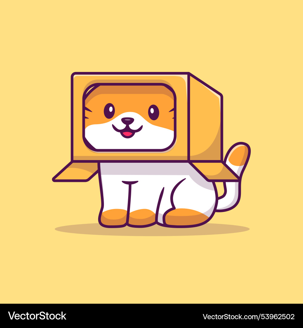 Cute cat playing in the box cartoon Royalty Free Vector