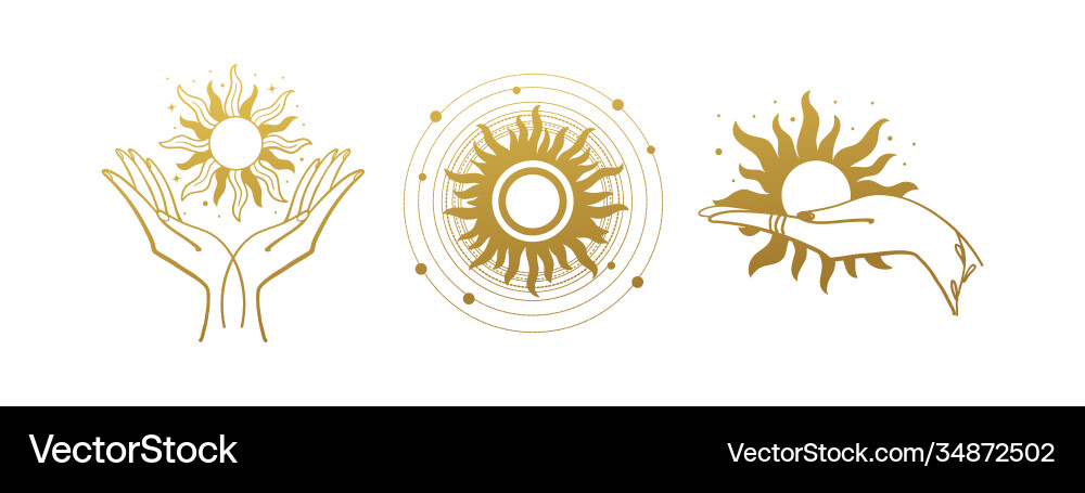 Mystical Golden Sun Logos Royalty Free Vector Image