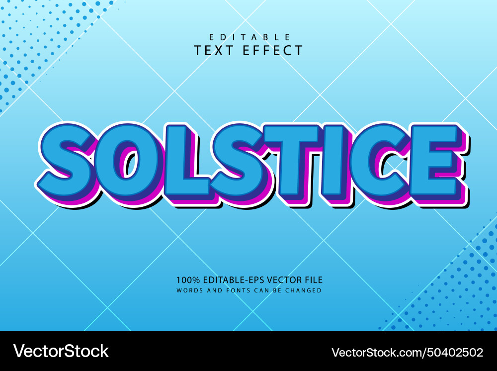 Solstice editable text effect 3 dimension cartoon Vector Image