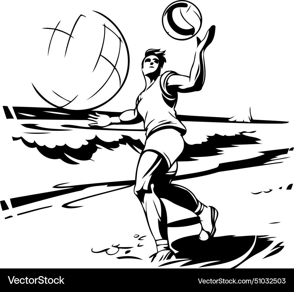 Beach volleyball player on the hand drawn Vector Image