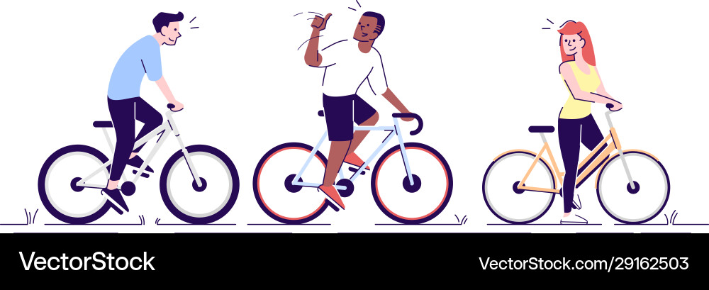 Cyclists training together flat friends outdoor Vector Image
