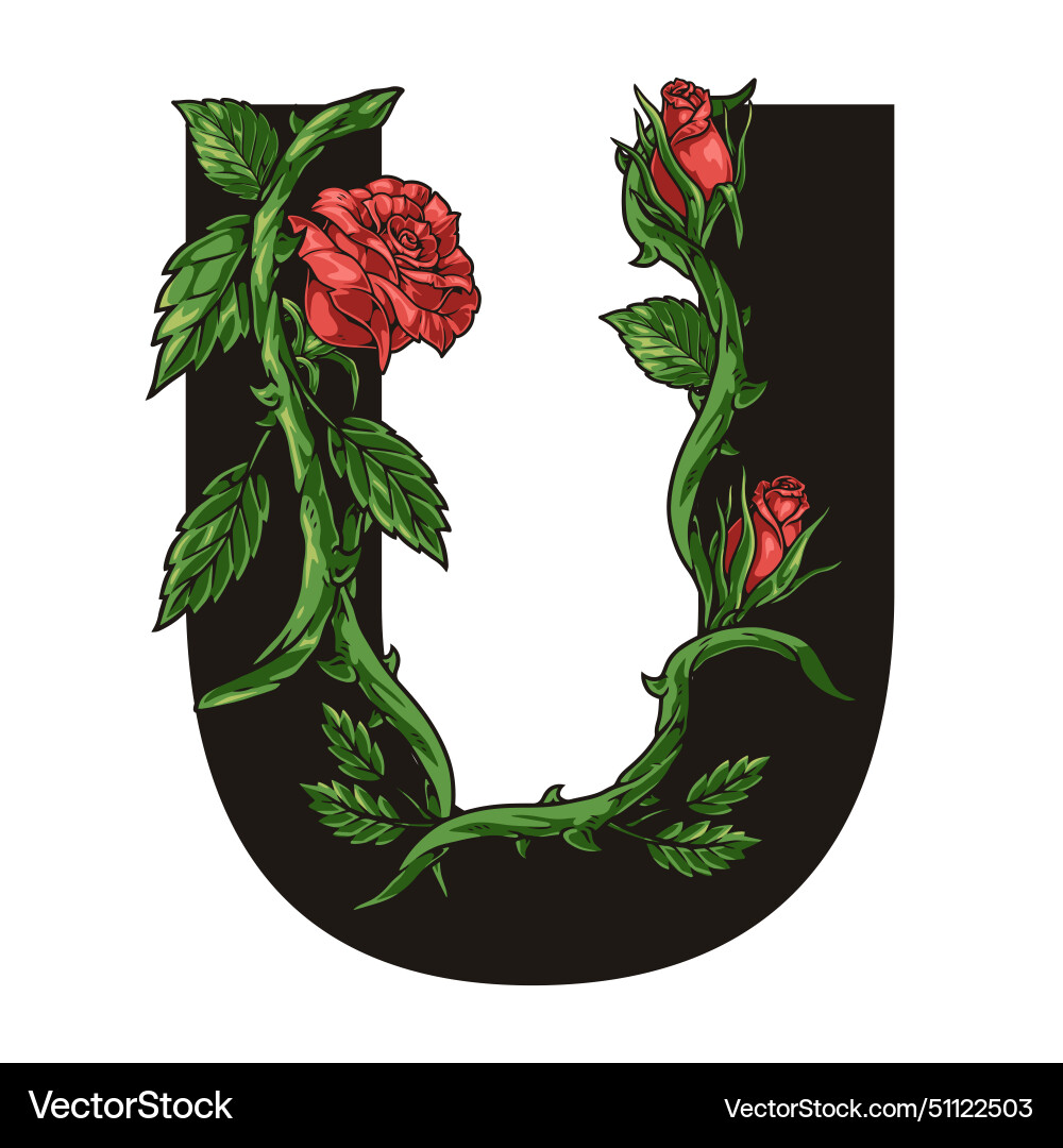 Flower letter u colorful element Royalty Free Vector Image