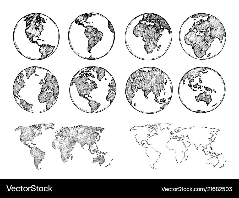 Globe sketch hand drawn earth planet Royalty Free Vector