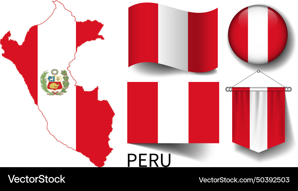 Map of peru and the various flags Royalty Free Vector Image
