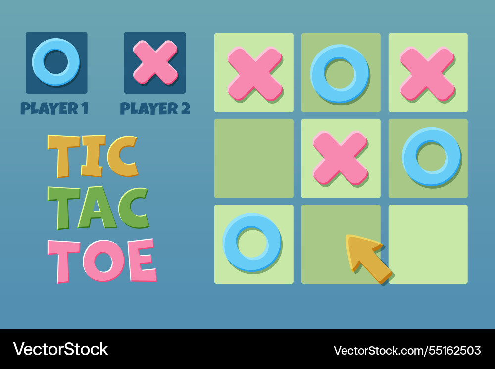 Tic tac toe ui with arow cursor board logic game Vector Image