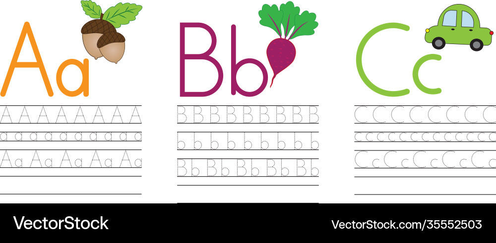 Writing practice letters abc education for kids Vector Image