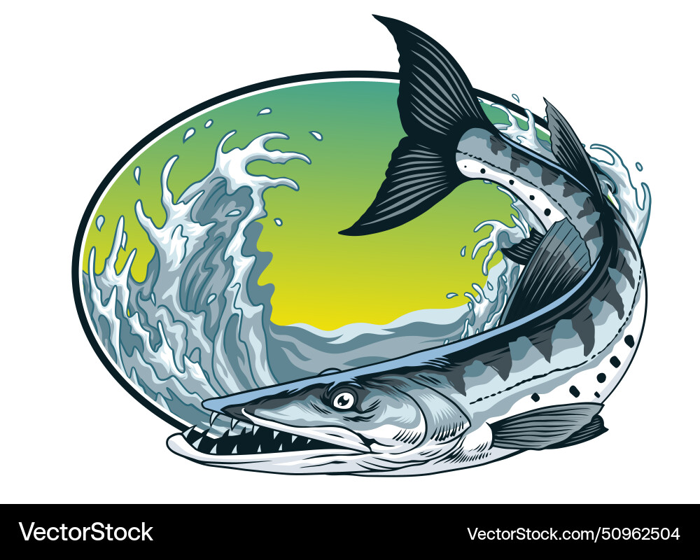 Barracuda fish design in vintage style Royalty Free Vector