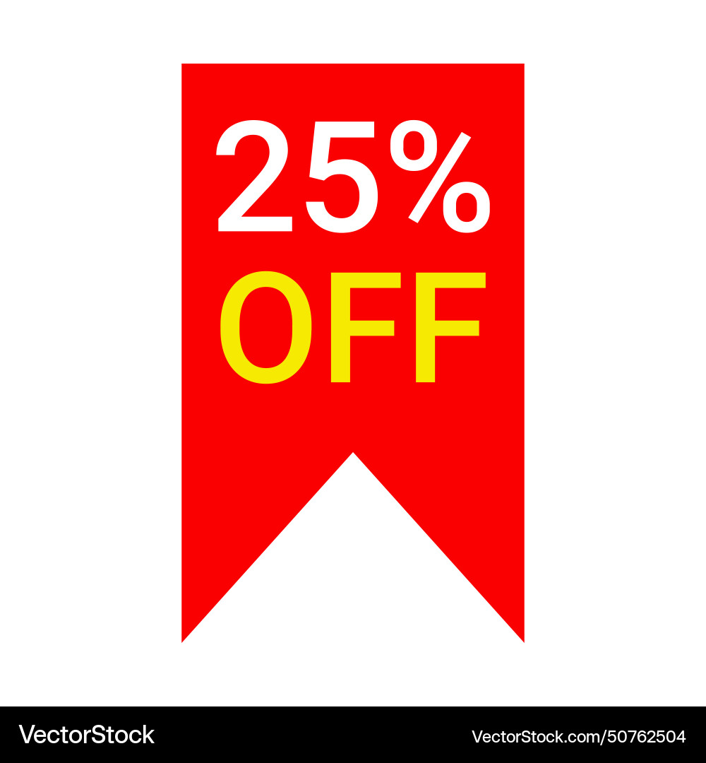 Red 25 percent discount label on white background Vector Image