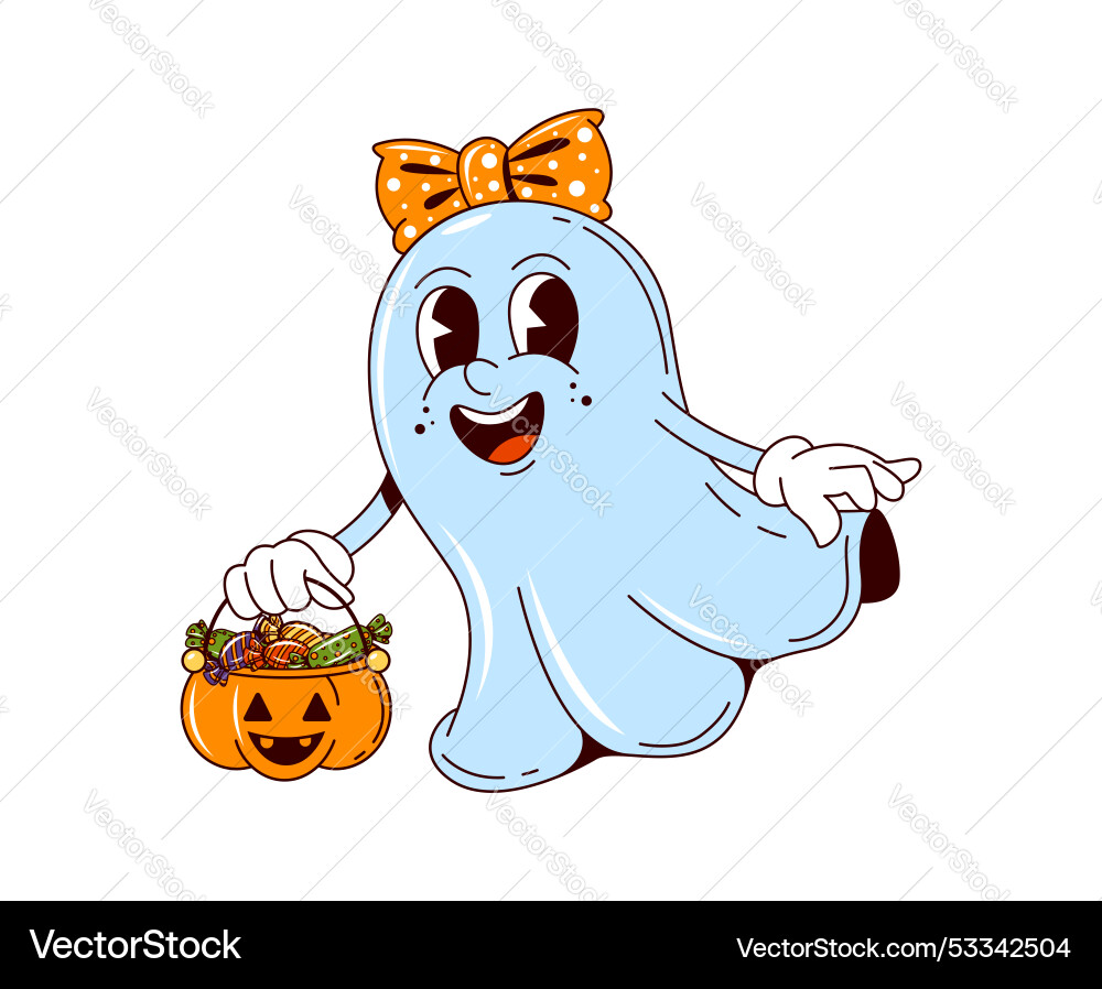 Retro Groovy Halloween Ghost Royalty Free Vector Image