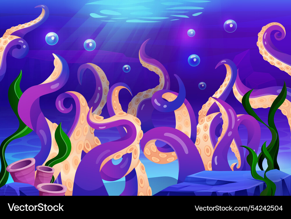 Sea octopus monster big squid scary underwater Vector Image