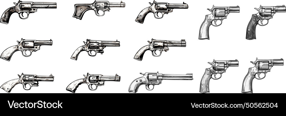 Vintage guns sketch objects isolated gun Vector Image