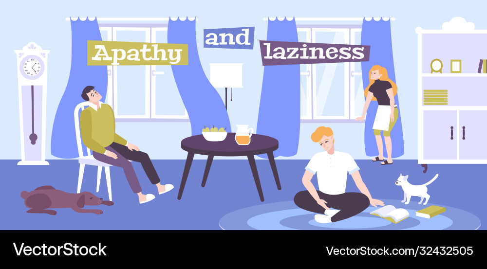 Apathy and laziness flat poster Royalty Free Vector Image