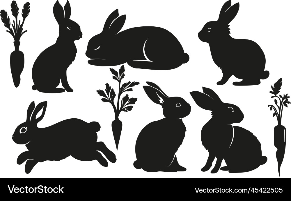 Easter Bunny Silhouette Set Royalty Free Vector Image