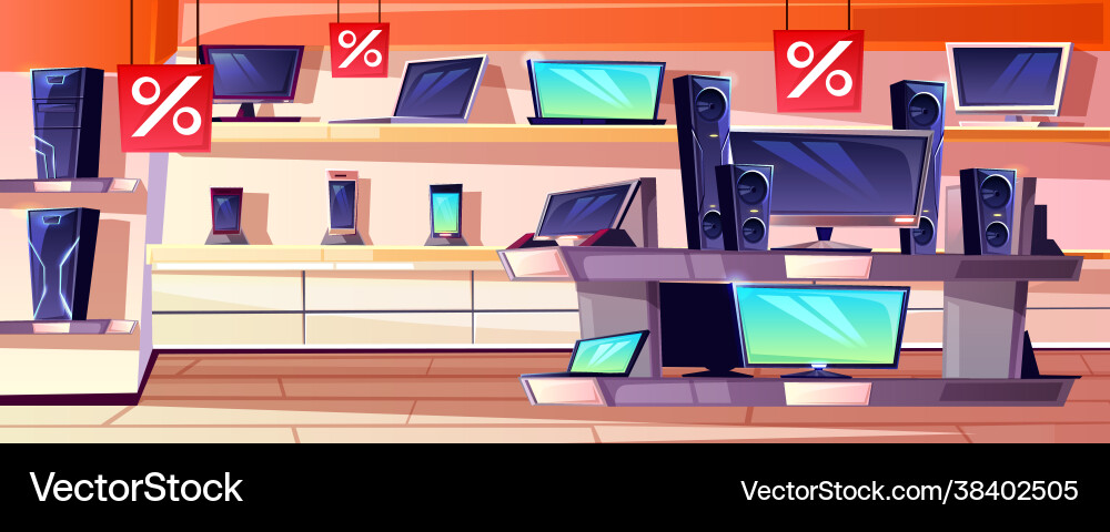 Electronics store in mall shop Royalty Free Vector Image