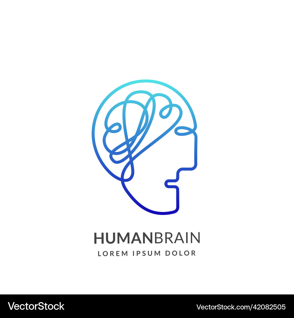 Human head and brain logo sign or emblem design Vector Image