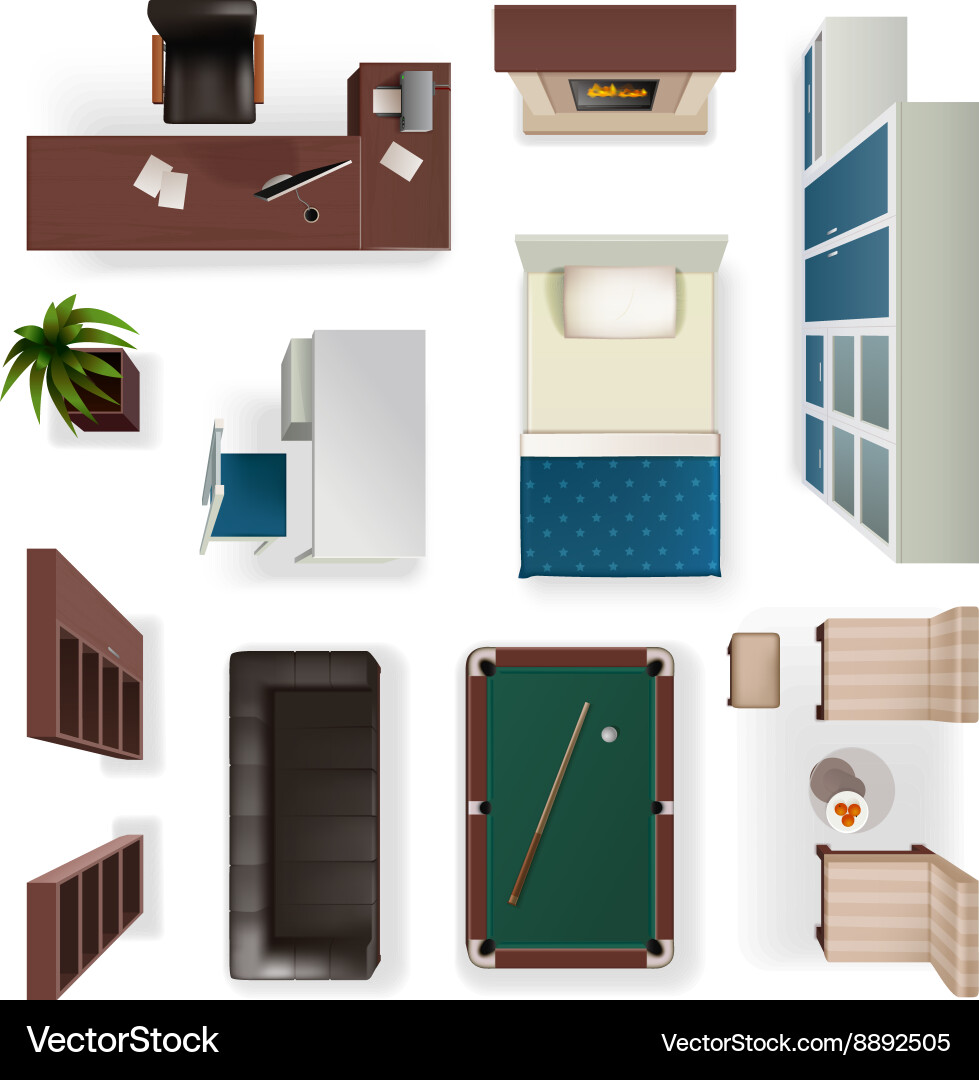 Modern interior elements realistic top view Vector Image