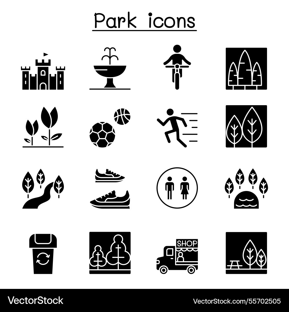 Park icon set in glyph style Royalty Free Vector Image