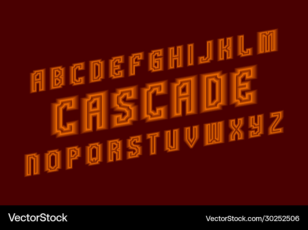 Cascade alphabet letters with orange neon glow Vector Image