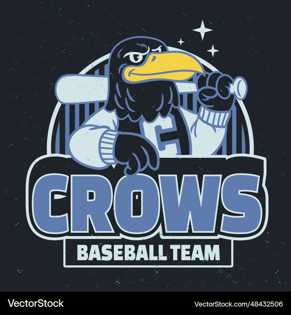 Crow baseball sport team mascot logo Royalty Free Vector
