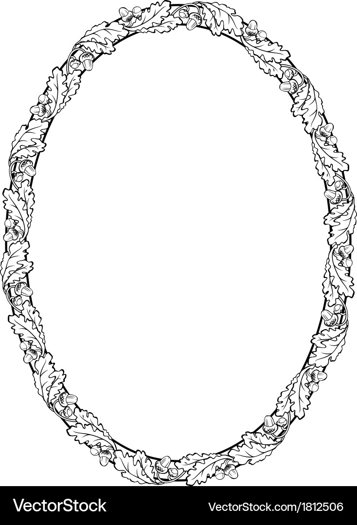 Oak leaf oval frame black silhouette Royalty Free Vector