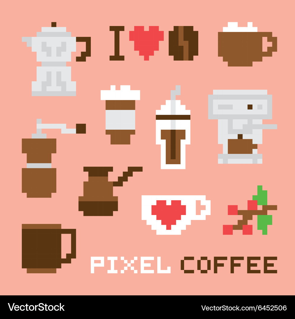 Pixel art coffee isolated set Royalty Free Vector Image