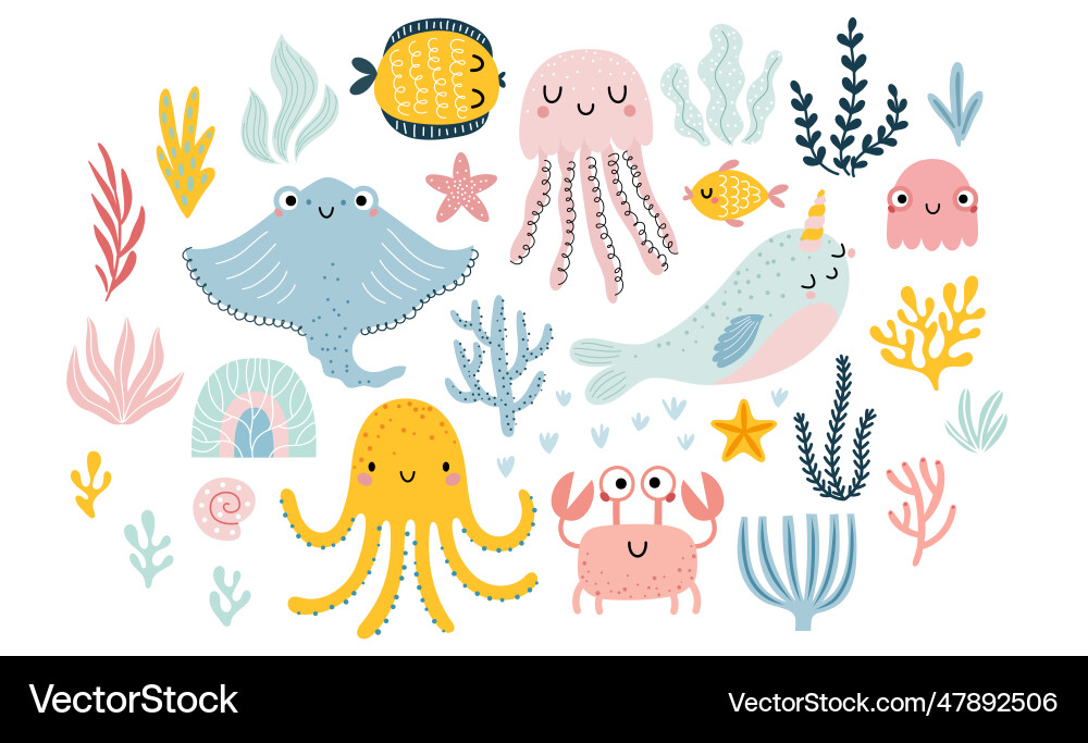 Whimsical Marine Life Set Royalty Free Vector Image