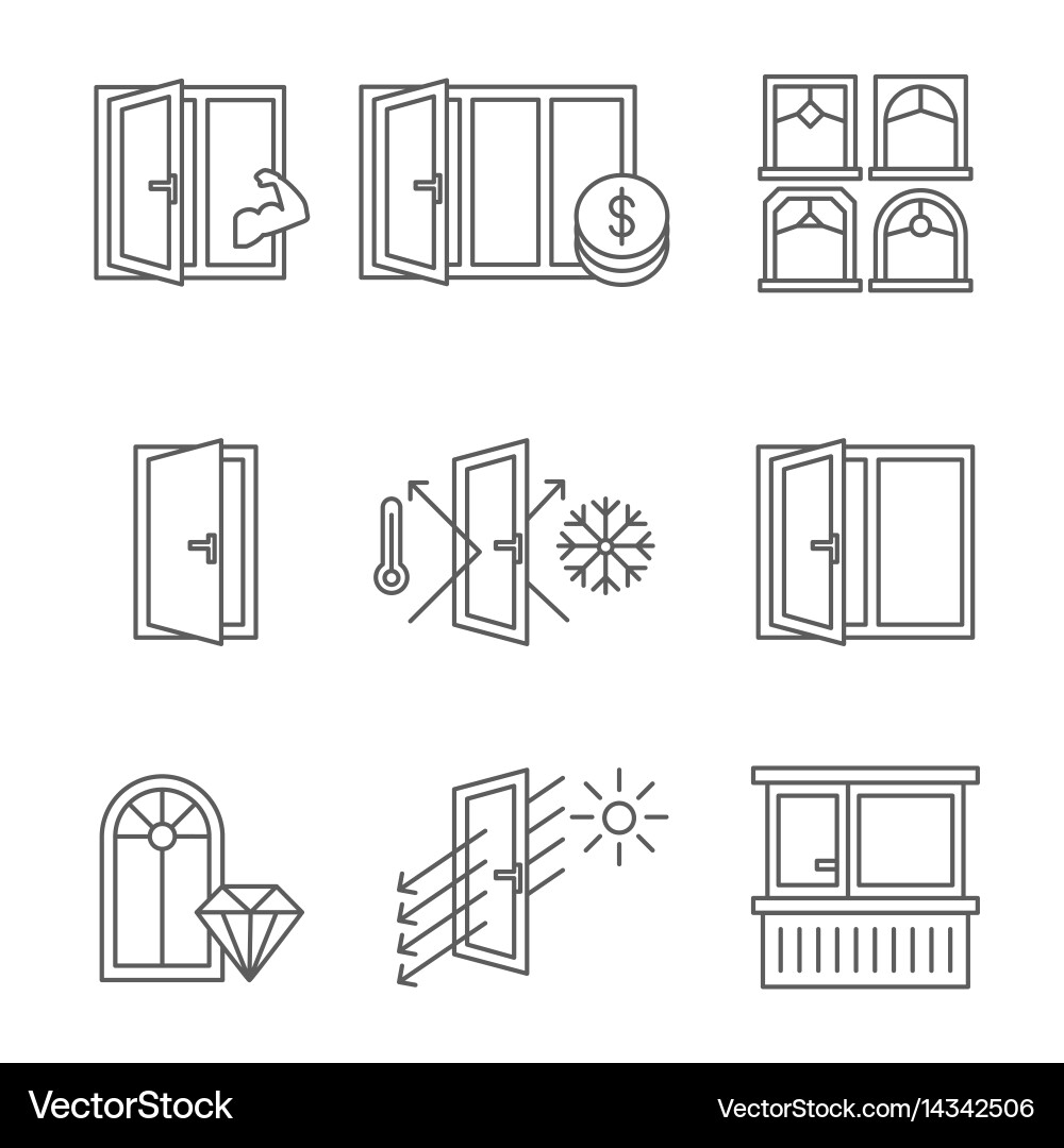 Windows icon set with door and balcony lines Vector Image