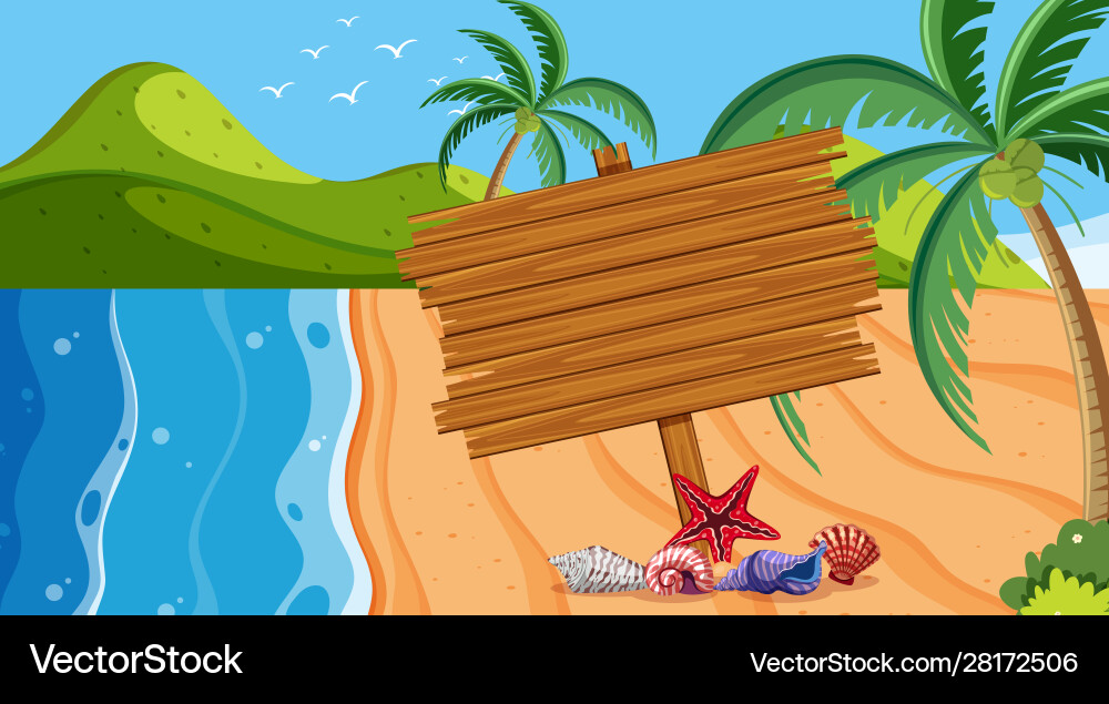 Wooden sign on beach Royalty Free Vector Image