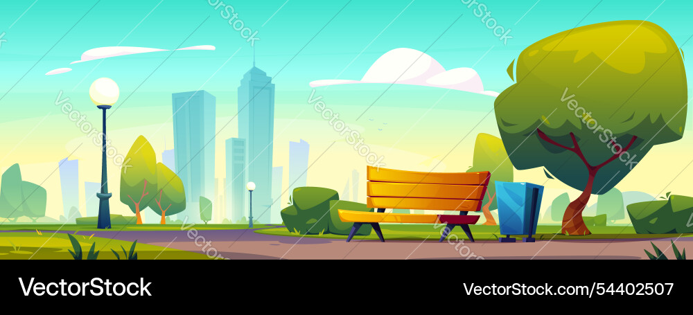 Downtown skyscrapers behind public park Royalty Free Vector