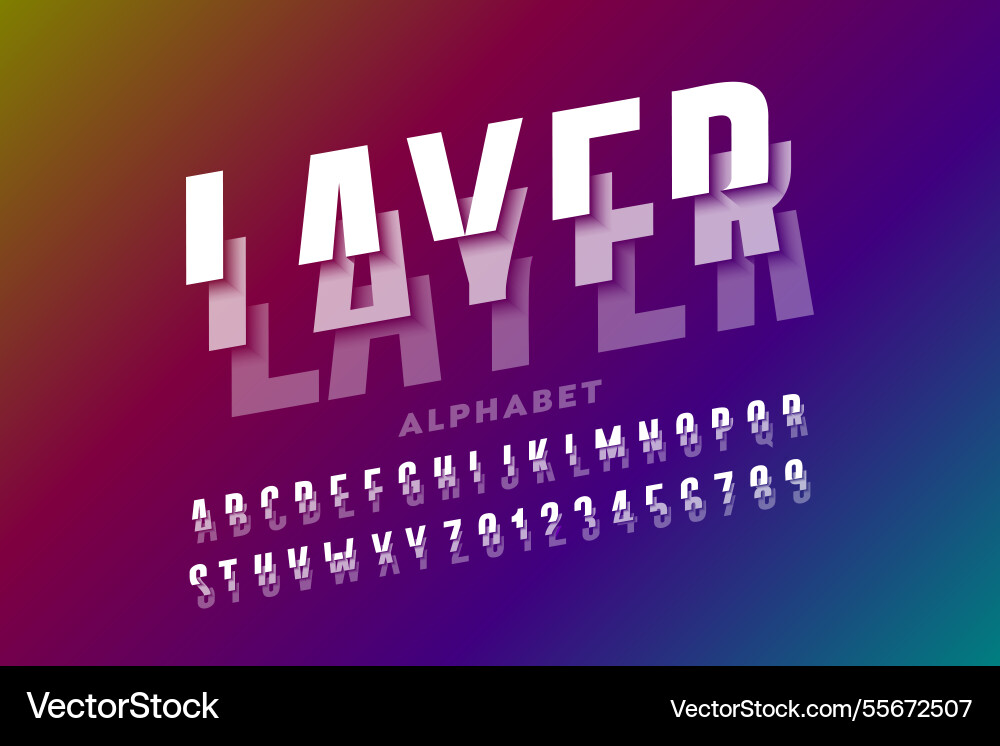 Ebene geschnittene Schrift Buchstaben und Zahlen Vektorbild