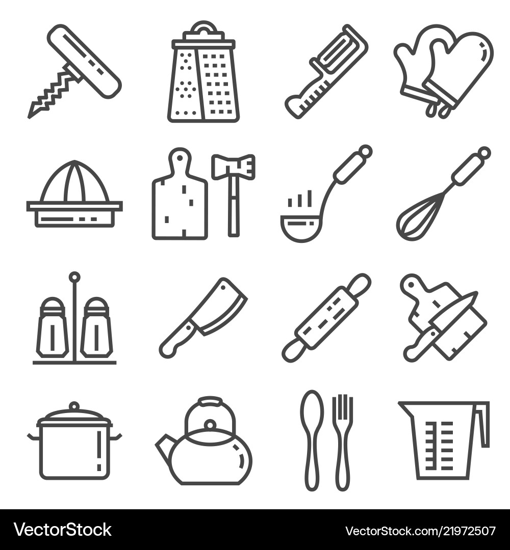 Line kitchen utensil tool collection Royalty Free Vector