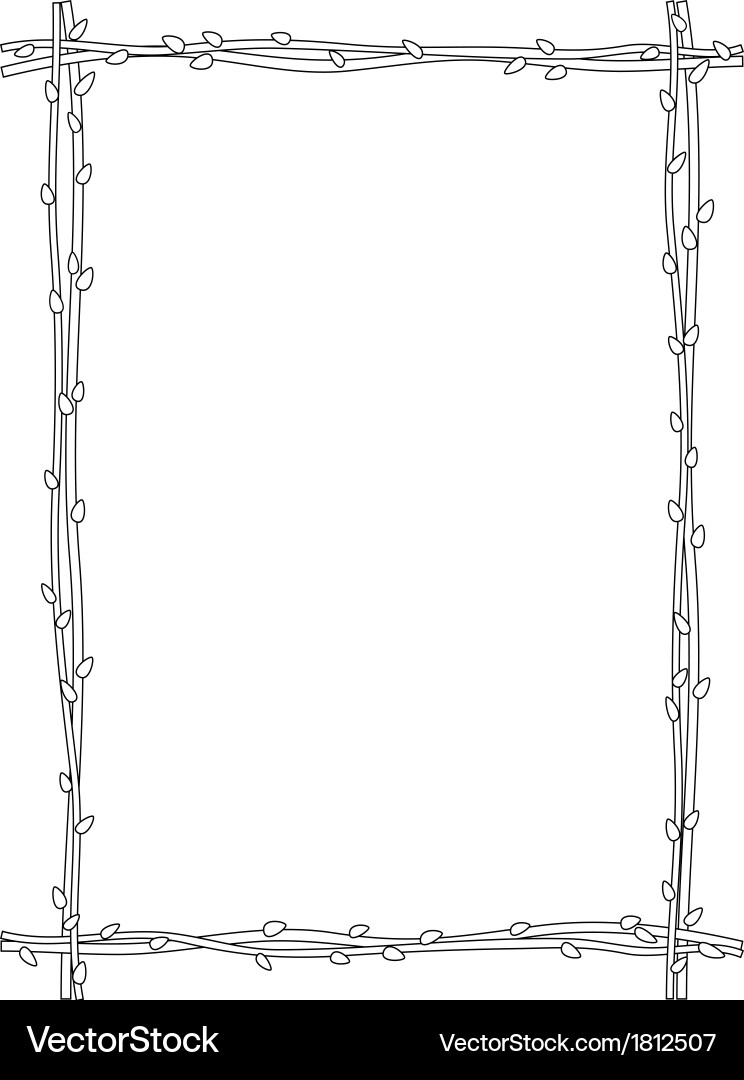 Twig sprig frame black white isolated Royalty Free Vector