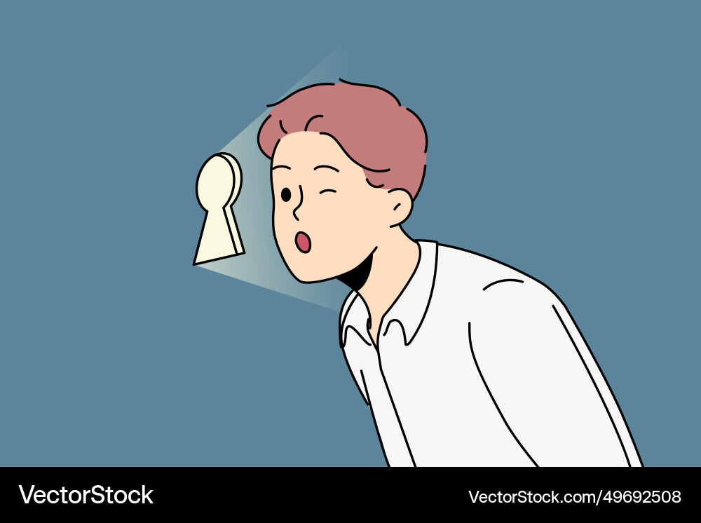 Curious business man looks through keyhole Vector Image