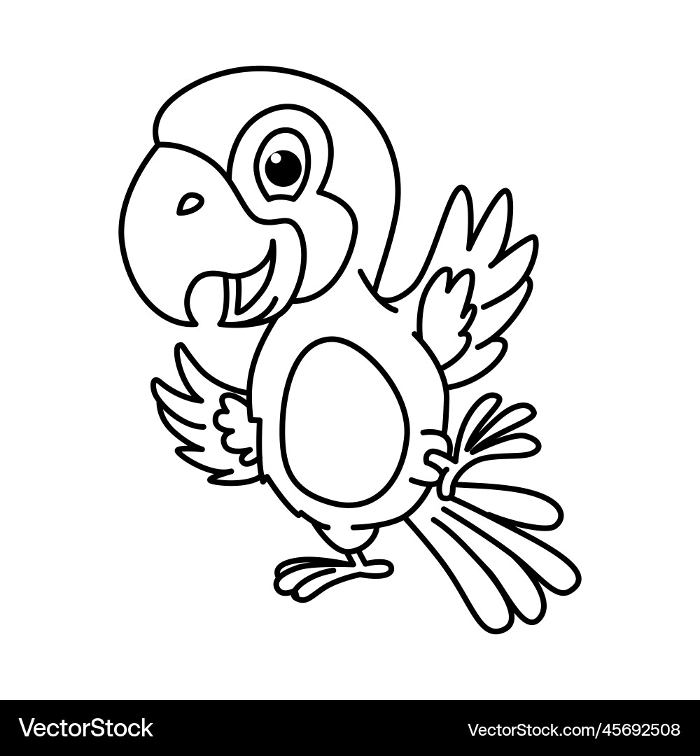 Cute parrot cartoon coloring page Royalty Free Vector Image