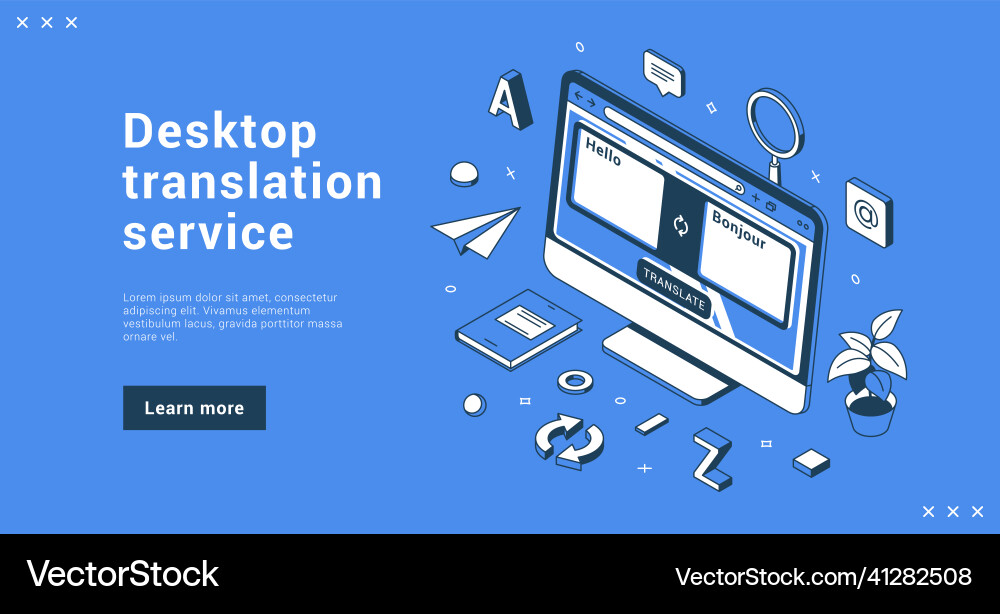 Desktop translation service laptop monitor Vector Image