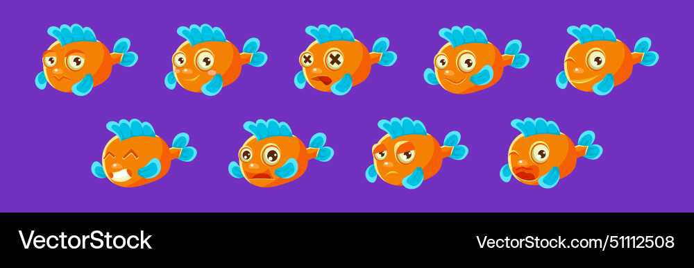 Funny fish with emotion and face expression Vector Image