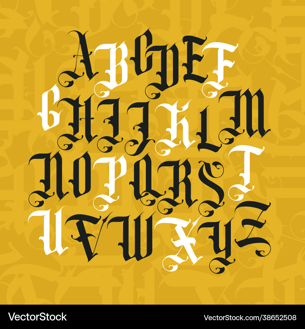 Gothic Schriftsatz Vintage Alphabet Buchstaben Vektorbild