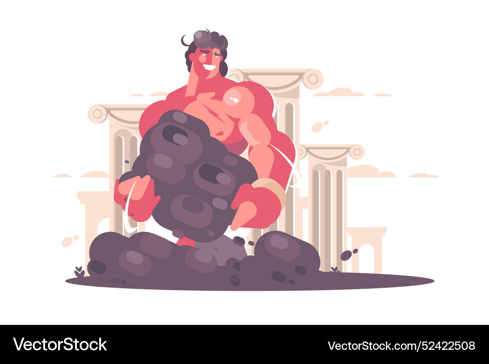 Hercules Lifting Boulder - Mythological Hero Vector Image